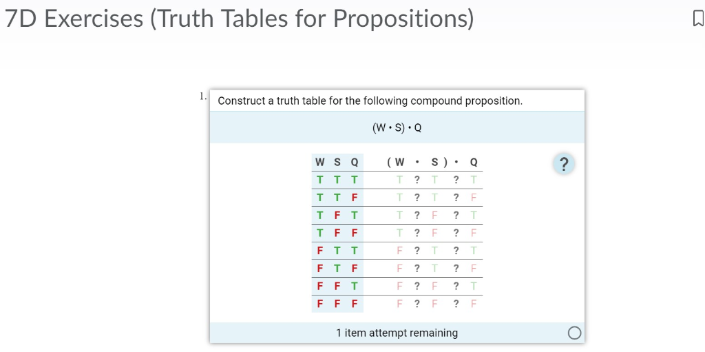 7D Exercises (Truth Tables for Propositions) | Chegg.com