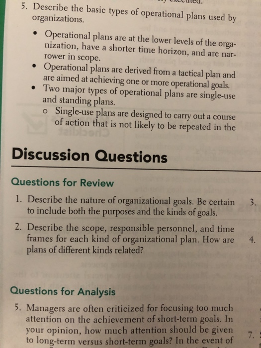 Solved 5. Describe the basic types of operational plans used | Chegg.com