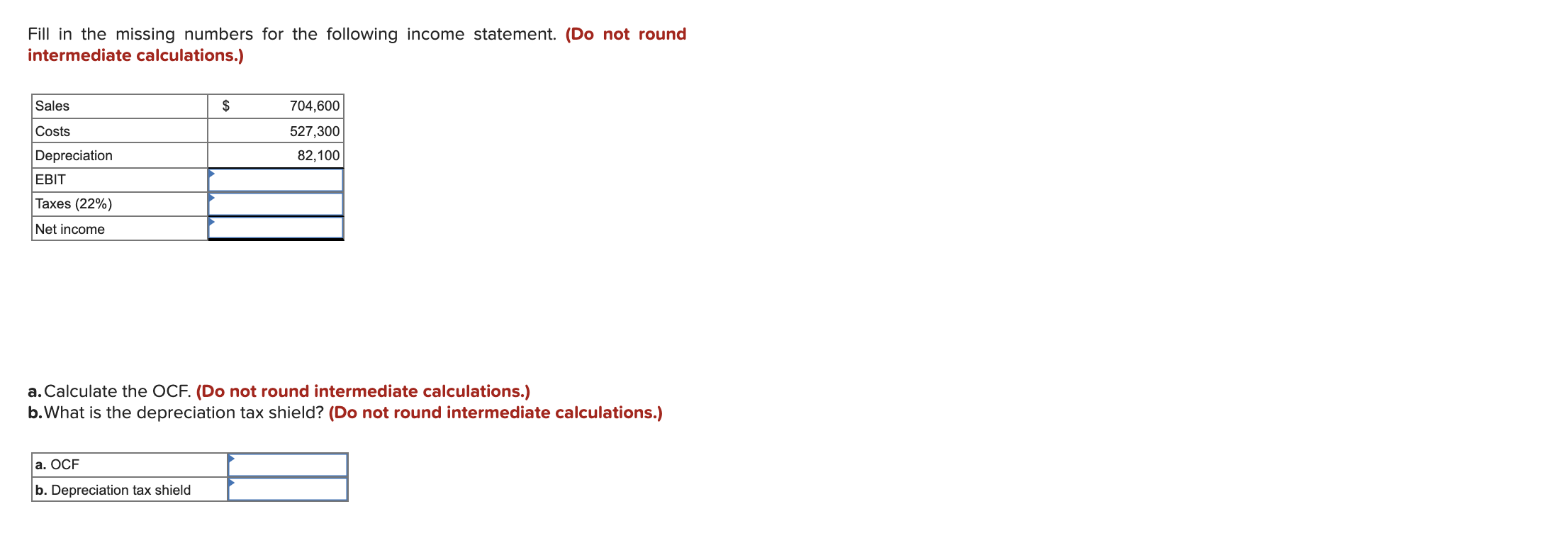 Solved Fill in the missing numbers for the following income | Chegg.com