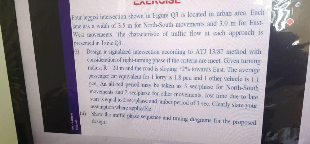 Solved LALI Four-legged intersection shown in Figure Q3 is | Chegg.com