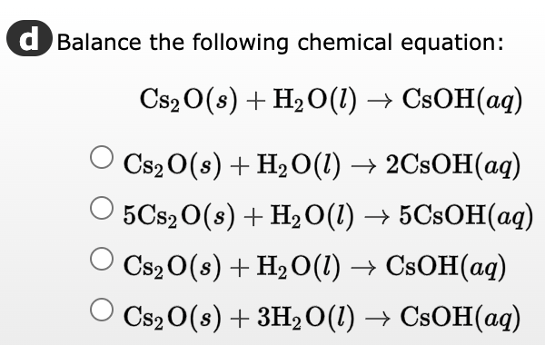 Solved Balance the following chemical equation: | Chegg.com