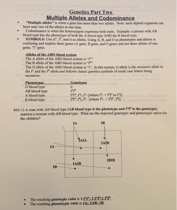 Solved . Genetics Part Two Multiple Alleles and Codominance | Chegg.com