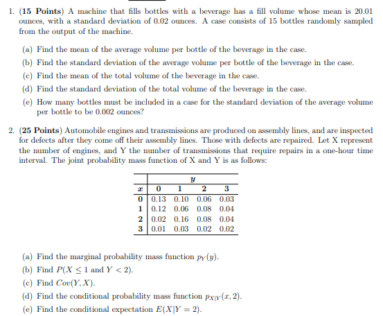 Solved 1. (15 Points) A machine that fills bottles with a | Chegg.com