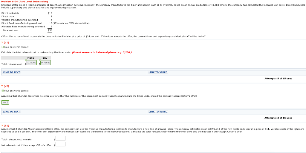 Solved Problem 8-24 (Part Level Submission) Sheridan Water | Chegg.com