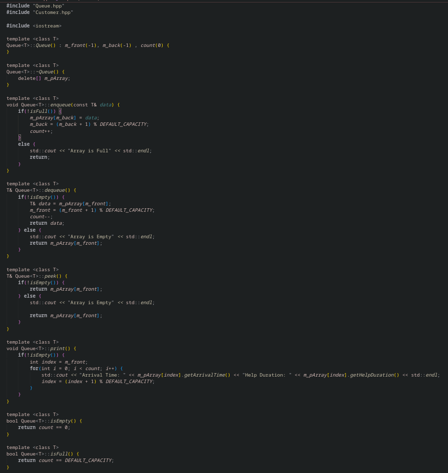 Solved \#include "Customer.hpp" \#include "Queue. hpp" | Chegg.com