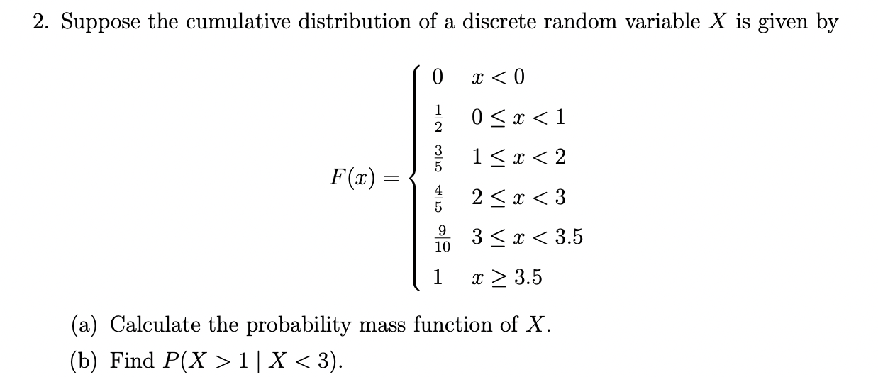 Solved 2. Suppose the cumulative distribution of a discrete | Chegg.com