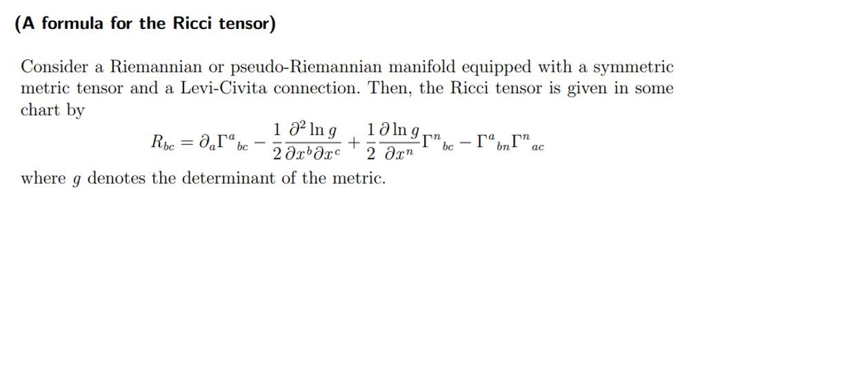 Solved (A formula for the Ricci tensor) Consider a | Chegg.com