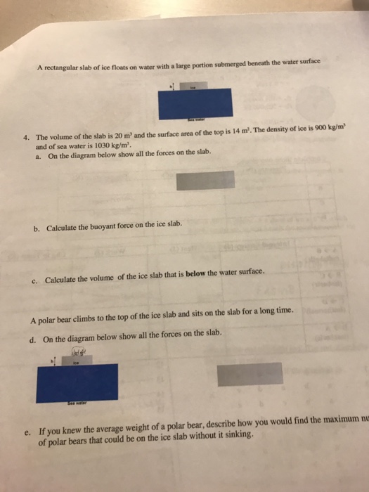 Solved A rectangular slab of ice floats on water with a | Chegg.com