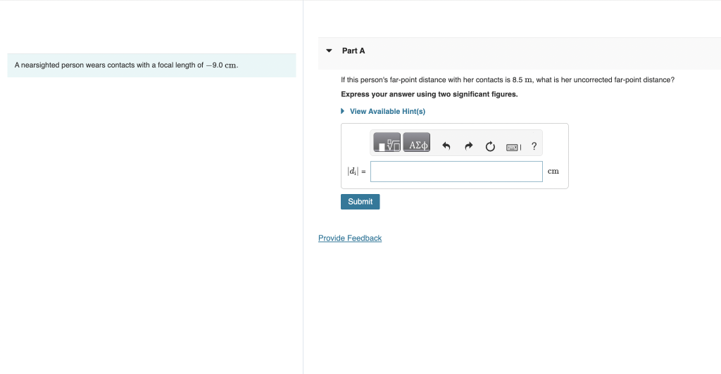 Solved A nearsighted person wears contacts with a focal | Chegg.com