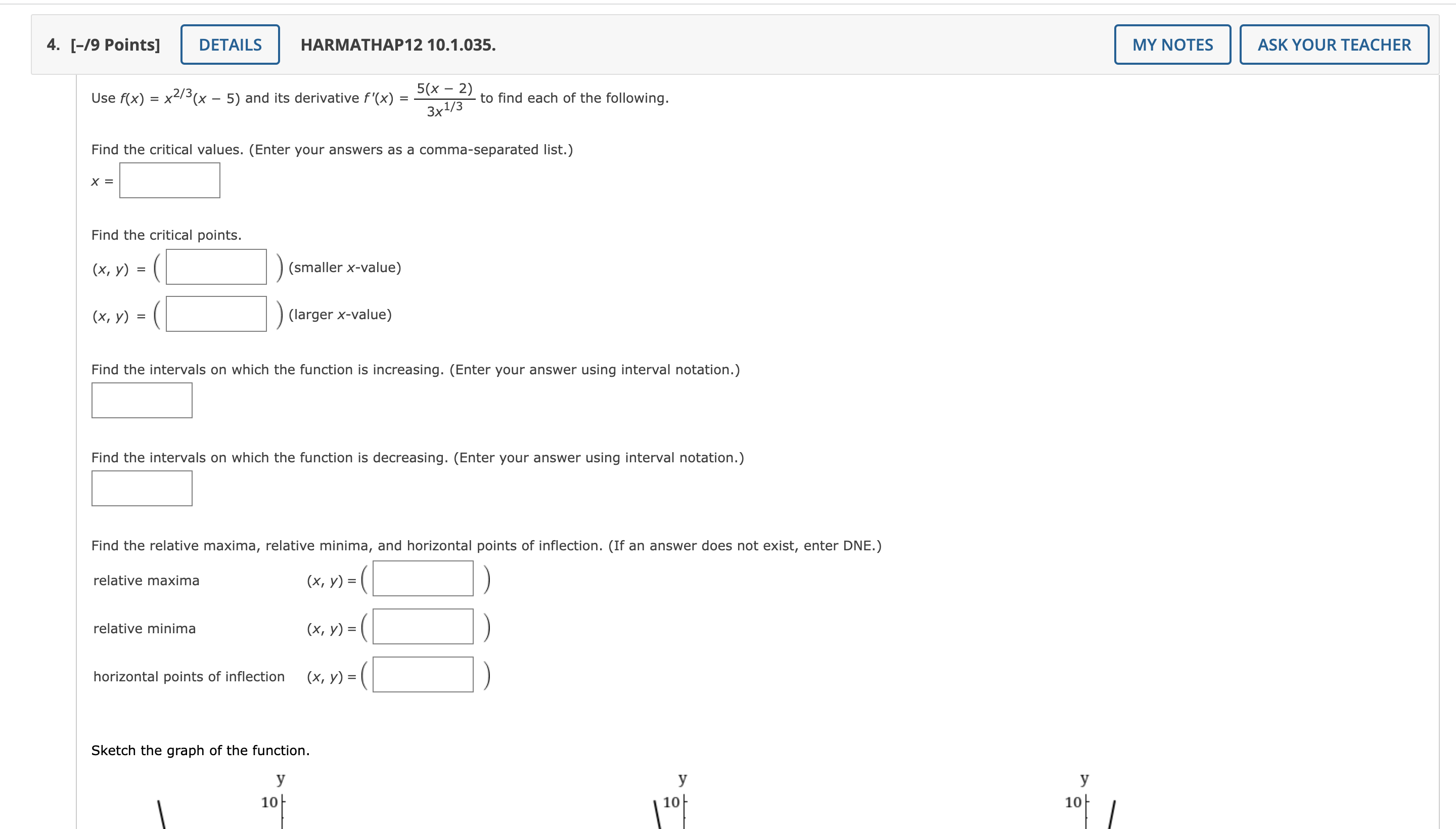 Solved Use f(x)=x2/3(x−5) and its derivative | Chegg.com