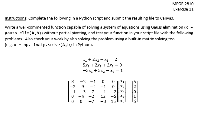 Solved MEGR 2810 Exercise 11 Instructions: Complete the | Chegg.com