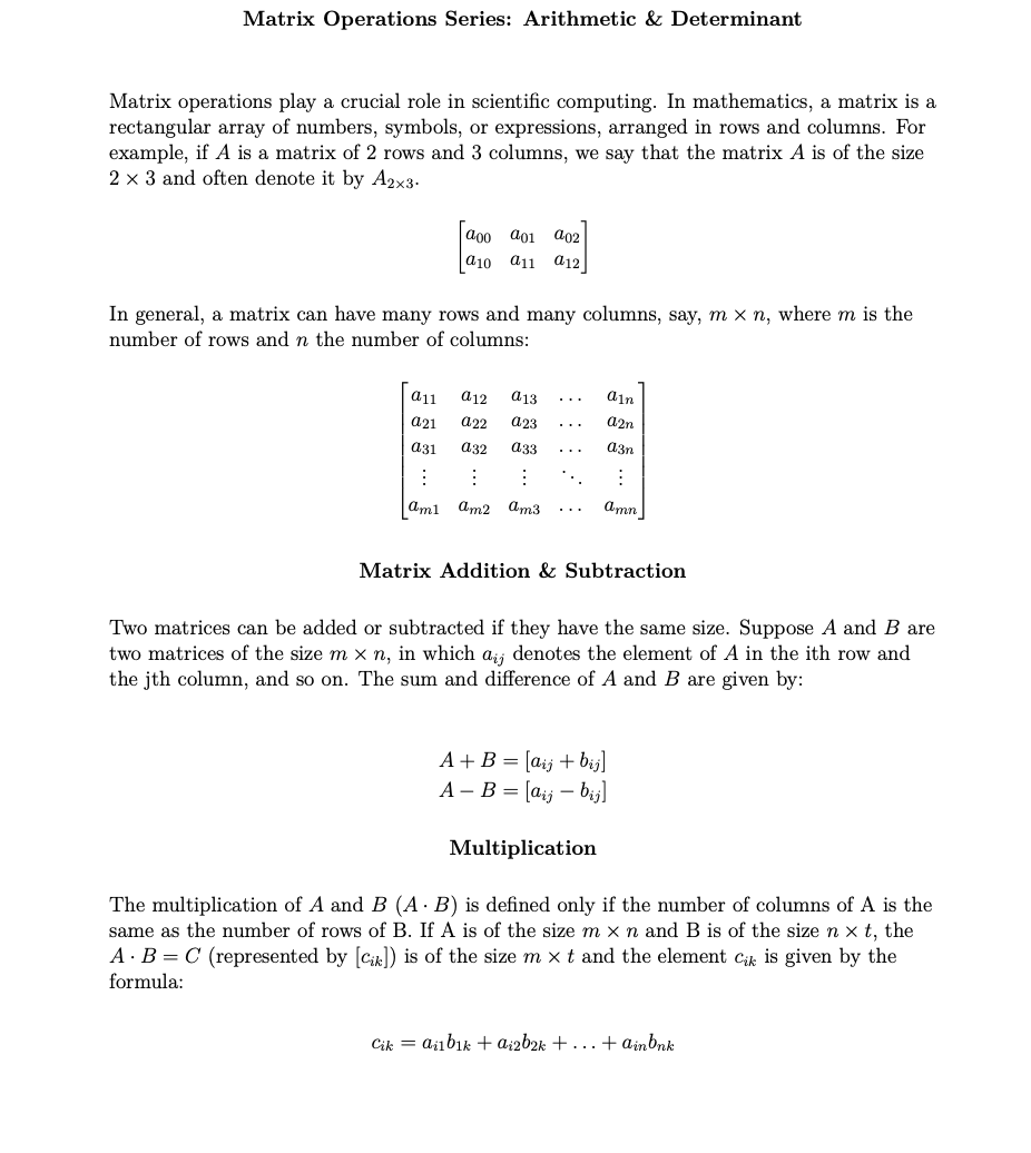 Solved Matrix Operations Series: Arithmetic & Determinant | Chegg.com
