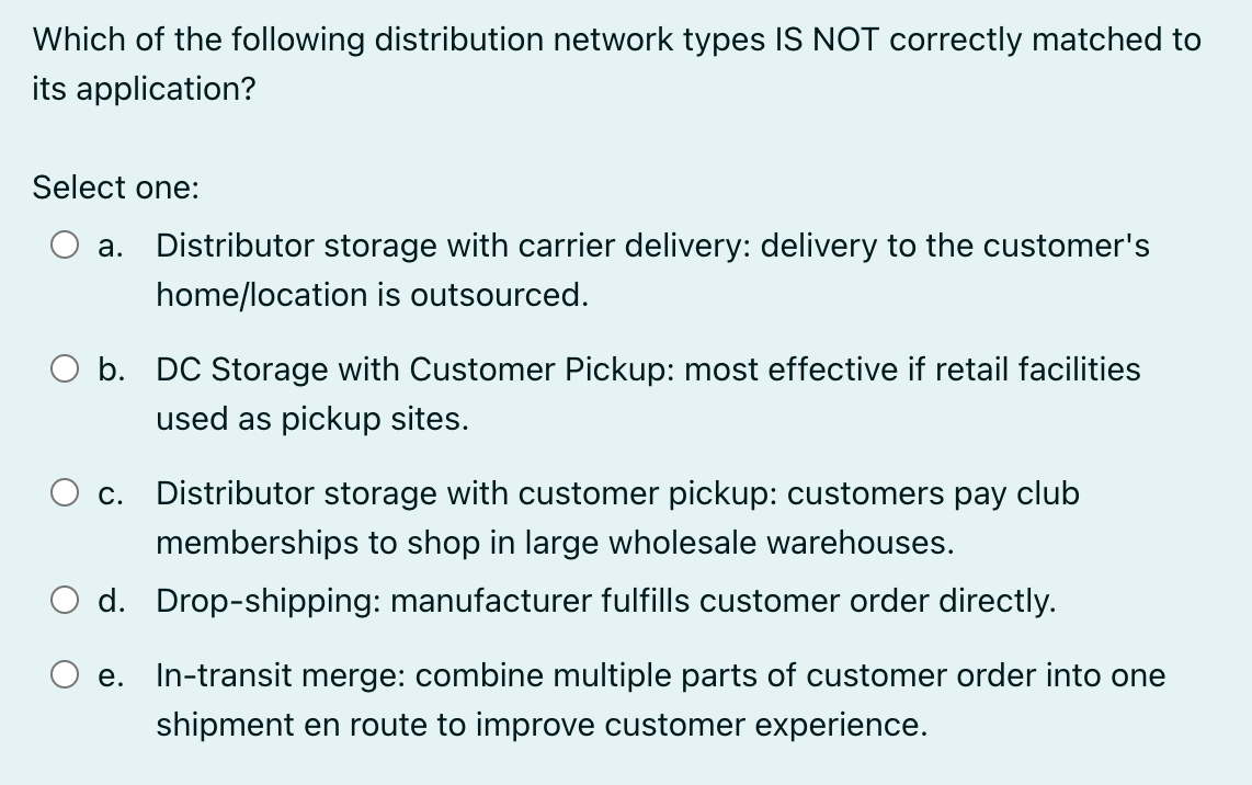 Solved Which of the following distribution network types IS | Chegg.com