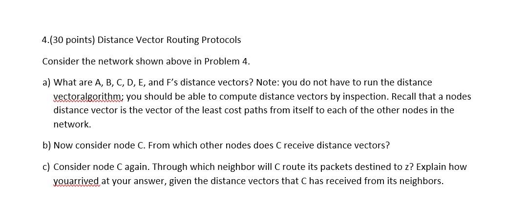 Solved 4.(30 points) Distance Vector Routing Protocols | Chegg.com