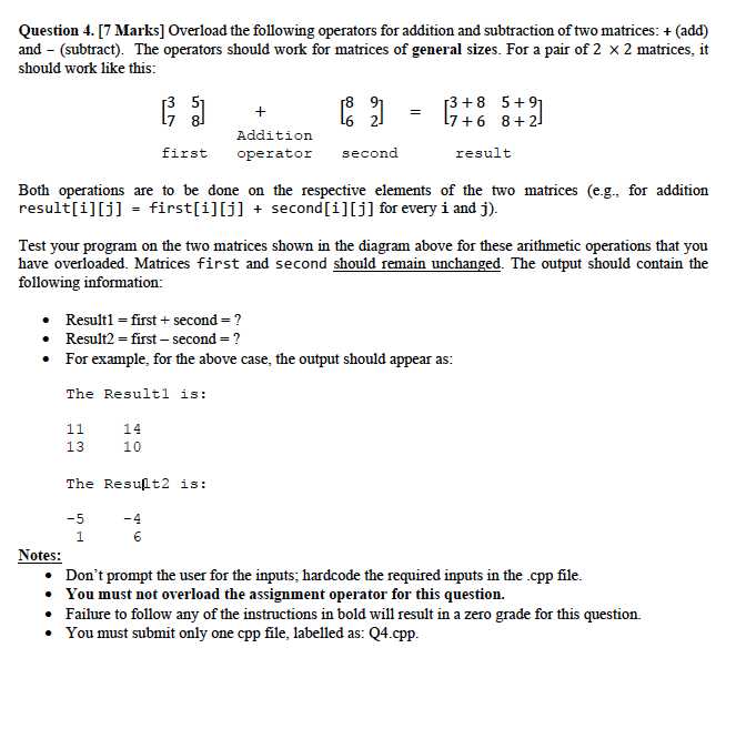 Solved Question 4. [7 Marks] Overload the following | Chegg.com