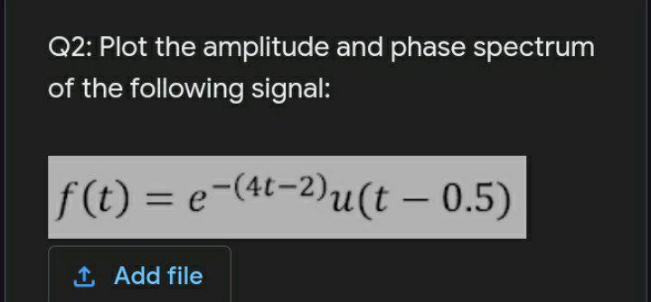 Solved Q2: Plot the amplitude and phase spectrum of the | Chegg.com