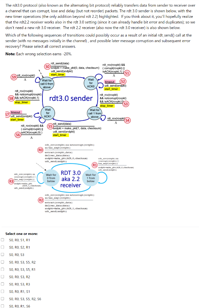 Solved The rdt3.0 protocol (also known as the alternating | Chegg.com