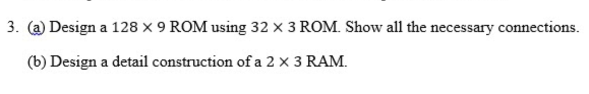 Solved 3. (a Design a 128 X 9 ROM using 32 X 3 ROM. Show all | Chegg.com