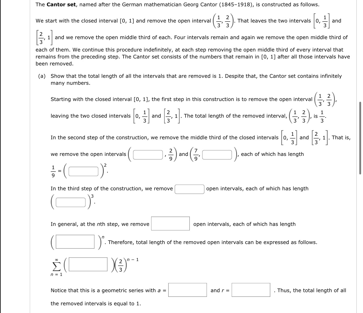 Solved The Cantor set, named after the German mathematician | Chegg.com
