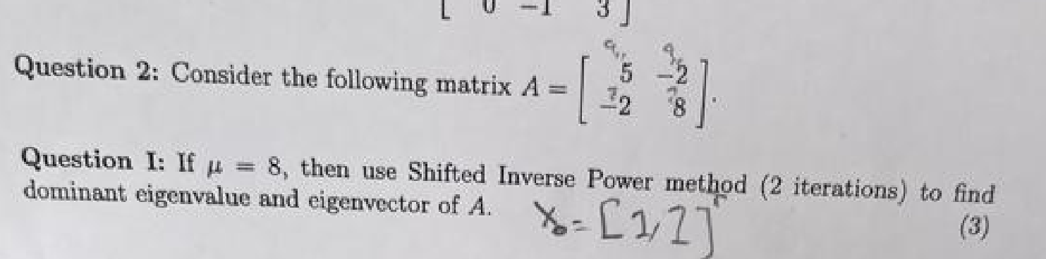 Solved Question 2: Consider the following matrix | Chegg.com