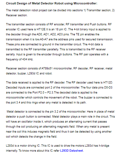 Wireless Metal Detector Robot Circuit Principle: The | Chegg.com