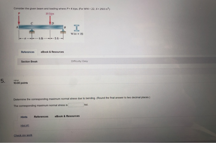 Solved Consider the given beam and loading where P 4 kips | Chegg.com