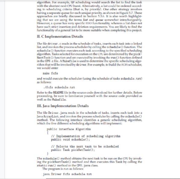 Solved Project 02: Scheduling Algorithms (total 170 pts) | Chegg.com