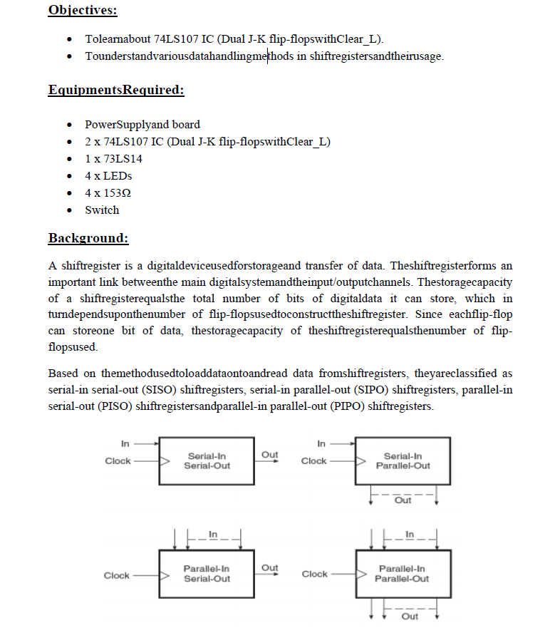 Solved Objectives: • Tolearnabout 74LS107 IC (Dual J-K | Chegg.com