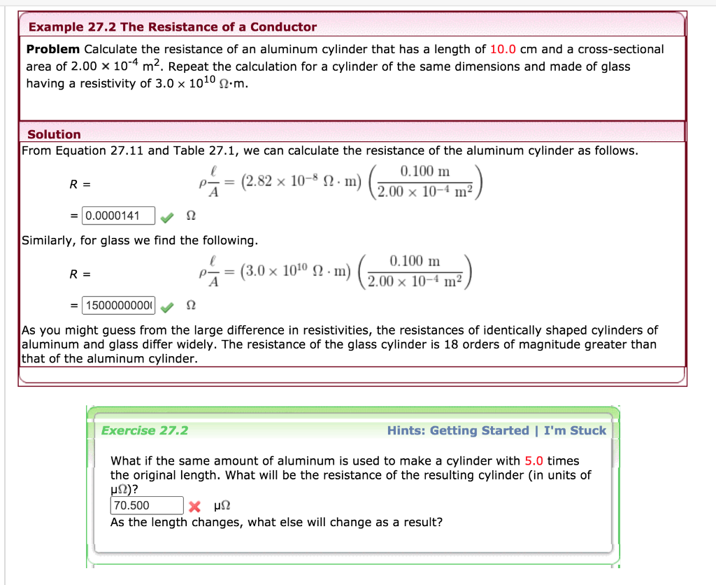 Solved Example 27.2 The Resistance of a Conductor Problem | Chegg.com