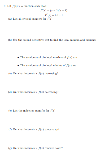 Solved 9. Let f(x) is a function such that: | Chegg.com