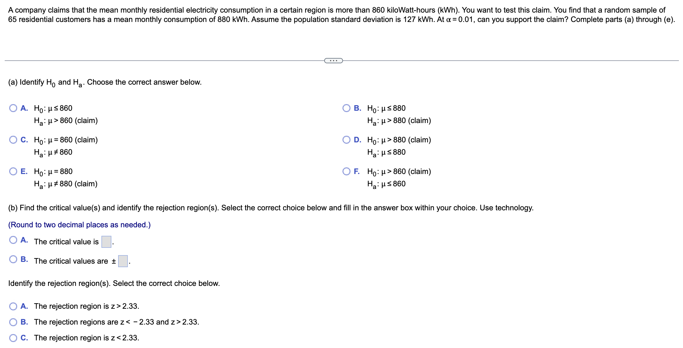 Solved (a) Identify H0 and Ha. Choose the correct answer | Chegg.com