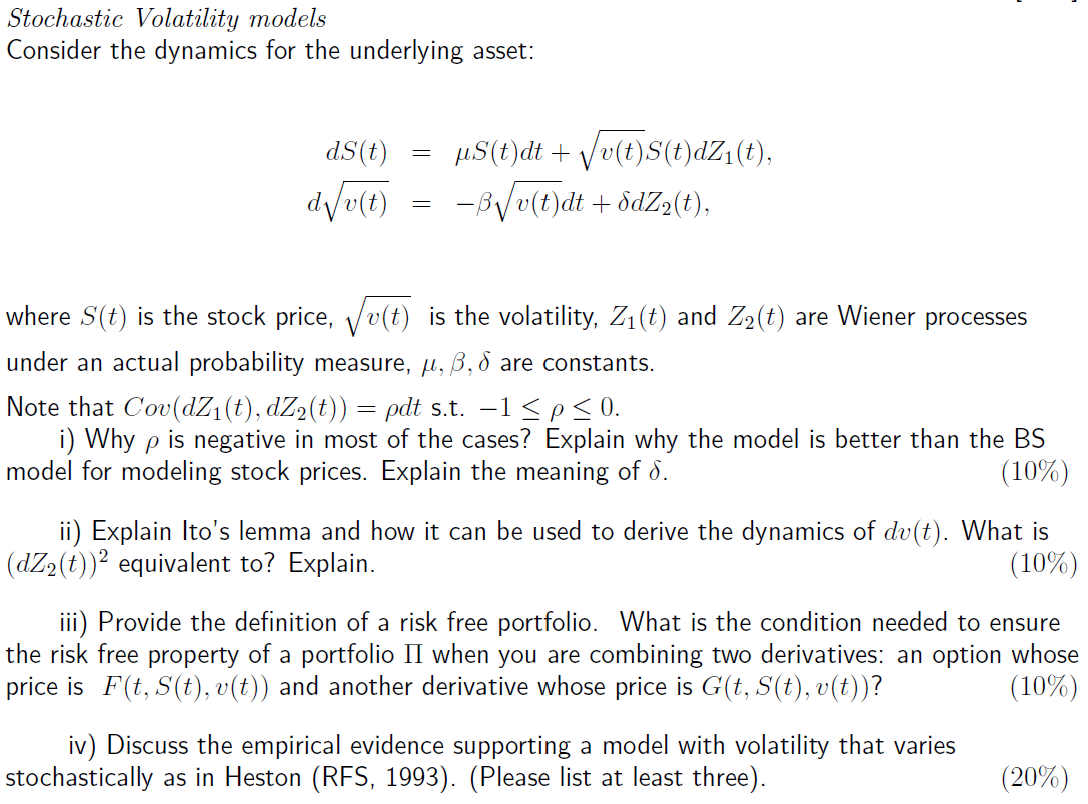 Solved please help out with the stochastic volatility model | Chegg.com