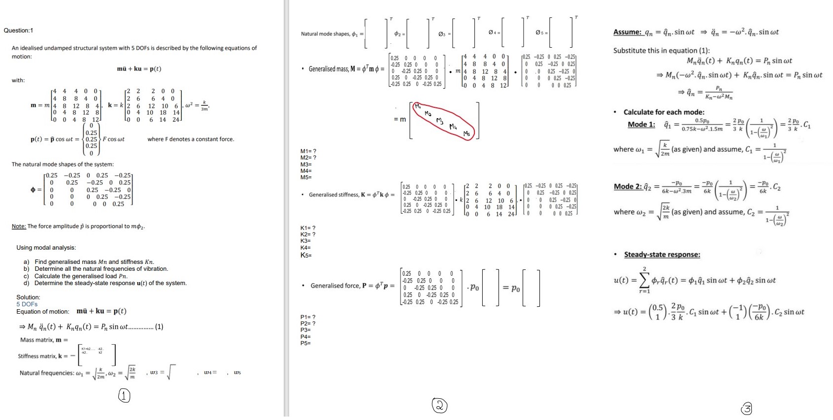 Solved Question:1An idealised undamped structural system | Chegg.com