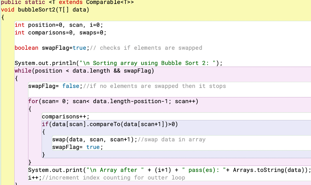 Solved java- I need to count the comparisons and swaps | Chegg.com