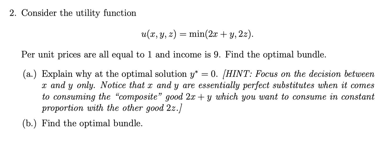 Solved Consider the utility | Chegg.com