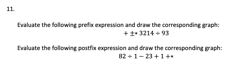 Solved 11. Evaluate the following prefix expression and draw | Chegg.com