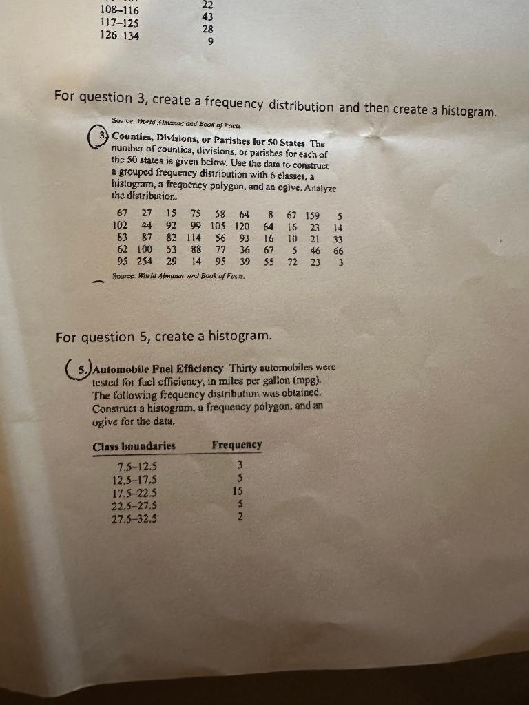 Solved For question 3 , create a frequency distribution and | Chegg.com