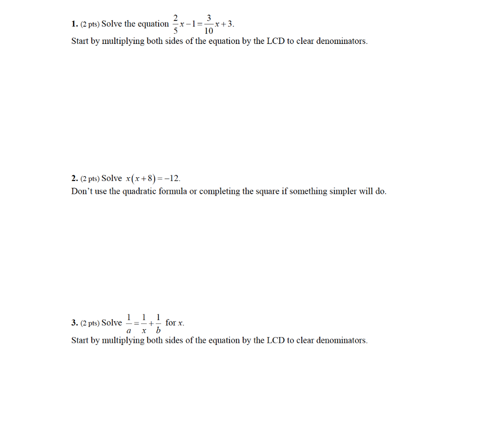 Solved 1. (2 pts) Solve the equation 3 x-1= X+3. 10 Start by | Chegg.com