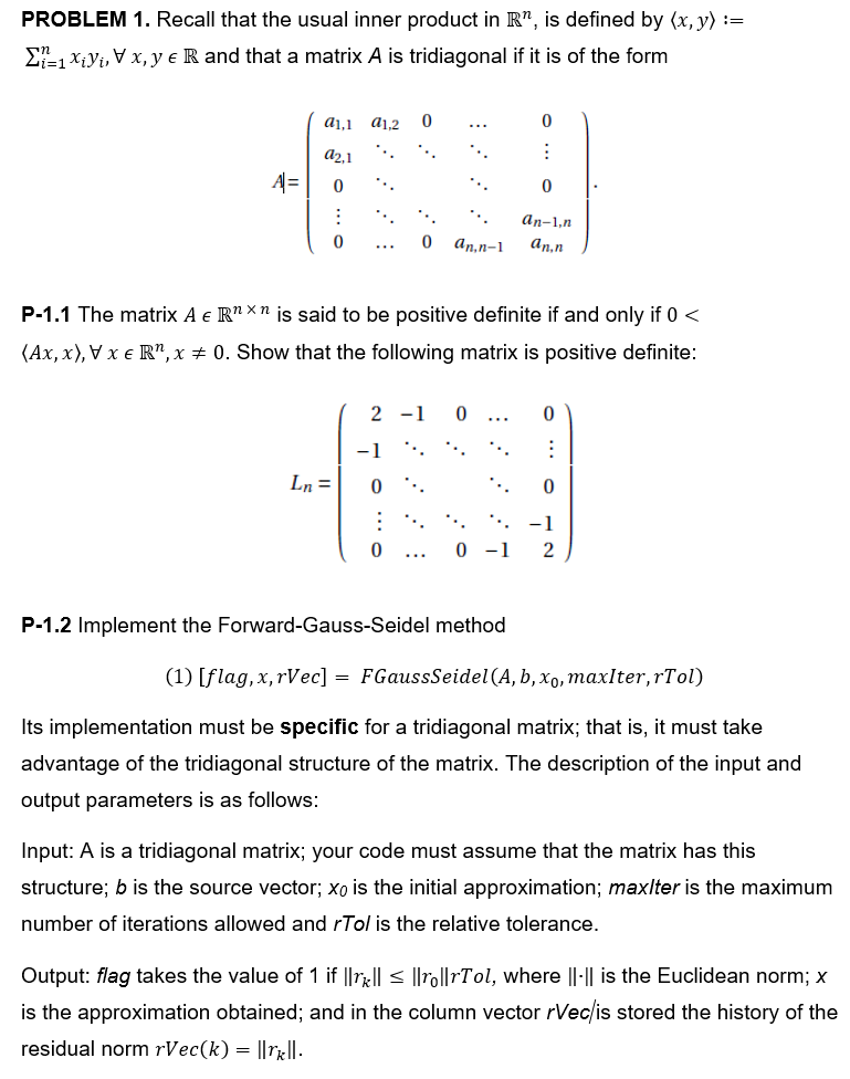 PROBLEM 1. Recall that the usual inner product in R”, | Chegg.com