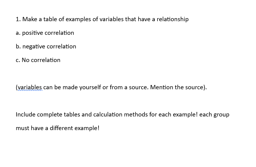 Solved 1. Make a table of examples of variables that have a | Chegg.com
