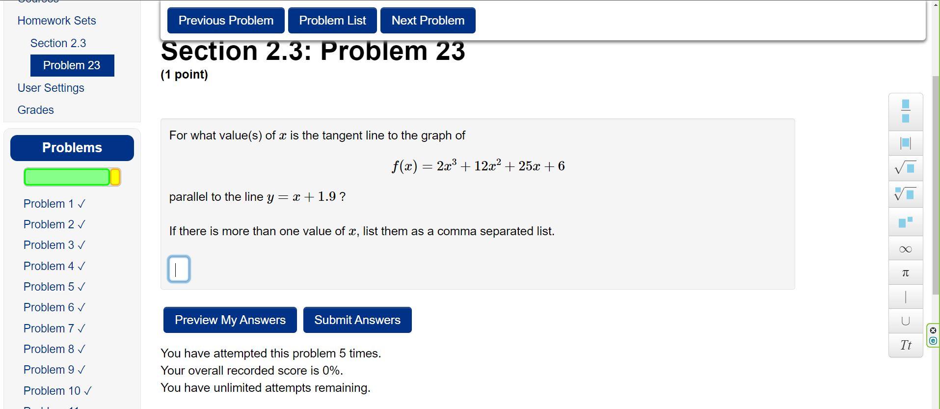 Solved Section 2.3: Problem 23 (1 point) For what value(s) | Chegg.com