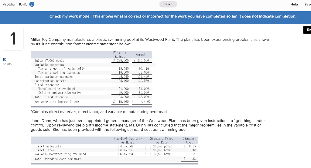 Solved Problem 10-15 A Saved Help Save Check my work mode : | Chegg.com