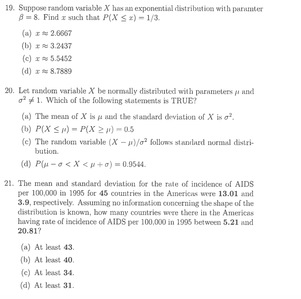 Solved 19. Suppose random variable X has an exponential | Chegg.com