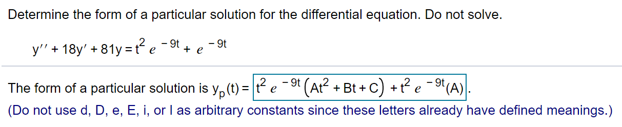 Solved Determine the form of a particular solution for the | Chegg.com