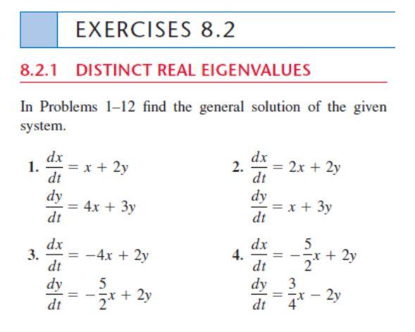 Solved EXERCISES 8.2 8.2.1 DISTINCT REAL EIGENVALUES In | Chegg.com