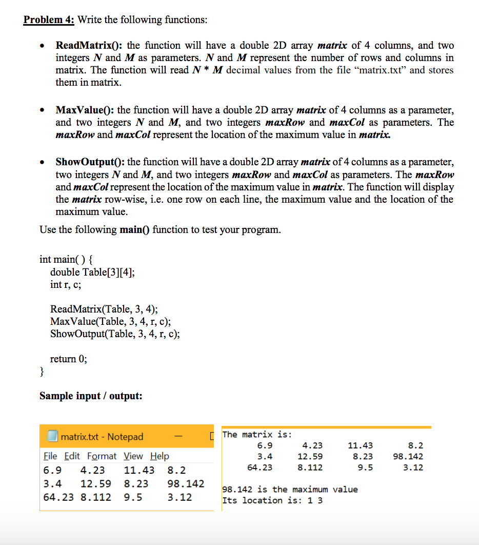 Solved Problem 4: Write the following functions: . | Chegg.com