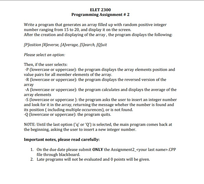 Solved ELET 2300 Programming Assignment # 2 Write a program | Chegg.com