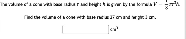 Solved The volume of a cone with base radius r ﻿and height h | Chegg.com