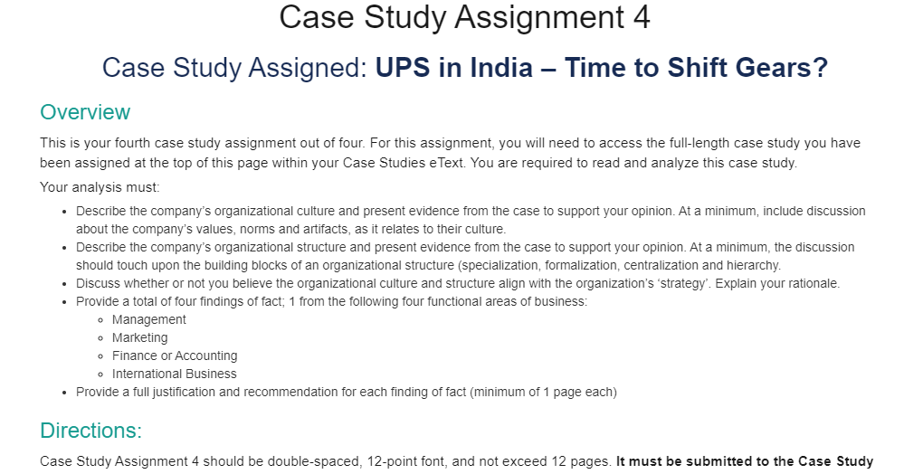 Solved Case Study Assignment 4 Case Study Assigned: UPS in | Chegg.com