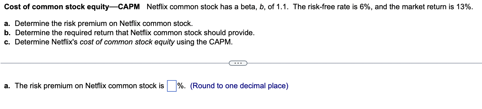 Solved Cost of common stock equity-CAPM Netflix common stock | Chegg.com
